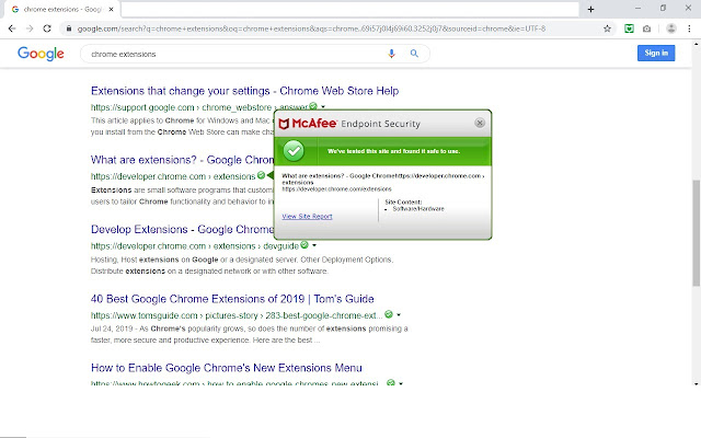 McAfee Endpoint Security Web Control Chrome Extension